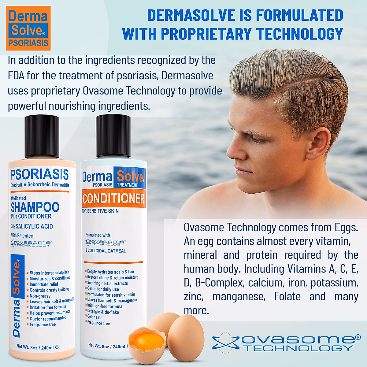 DermaSolve Scalp Psoriasis & Dandruff free Medicated Shampoo with Conditioner, Ultimate Seborrheic Dermatitis Treatment for Itchy, Flakey Scalp, Soothing & Moisturizing Relief