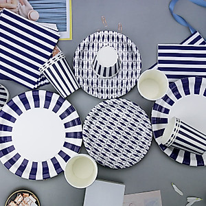 Navy Blue Striped Party Supplies, Blue and White Birthday Party Pack, Navy Blue Paper Plates and Napkins Set for Boys Baby Shower Birthday Graduation Summer Blue Party, Services 40
