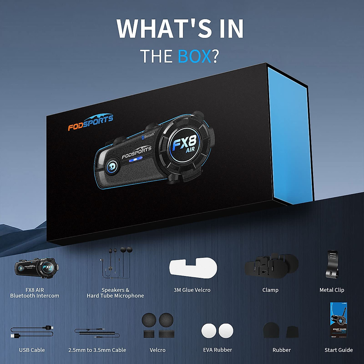 Fodsports FX8 AIR Motorcycle Bluetooth Headset, 1000M Motorcycle Communication Systems with 3 Sound Effects, Hands-Free Helmet Intercom with CVC Noise Cancellation, IP65 Waterproof, FM Radio, 1 Pack