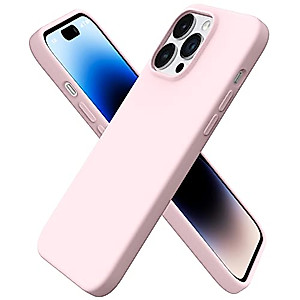 ORNARTO Compatible with iPhone 14 Pro Max Case 6.7, Slim Liquid Silicone 3 Layers Full Covered Soft Gel Rubber Phone Case Protective Cover with Microfiber Lining 6.7 inch-Chalk Pink