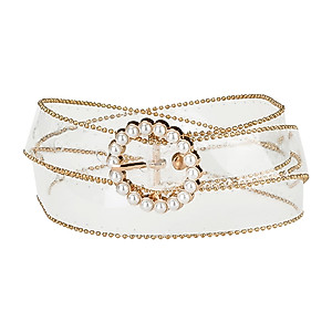 Allegra K Stylish Womens Clear Waist Belts for Dresses Transparent Belts Pin Buckle 68-85cm/26.77-33.46" Gold