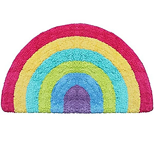 Habudda Rainbow Rug, Decor Doormat Bath Mat, Bathroom Classroom Bedroom Outdoor & Indoor Entrance Front Floor, Cute Shower Bathmat, Soft Non-Slip Carpet for Boy and Girl Kids, Pure Cotton, 32"× 20"