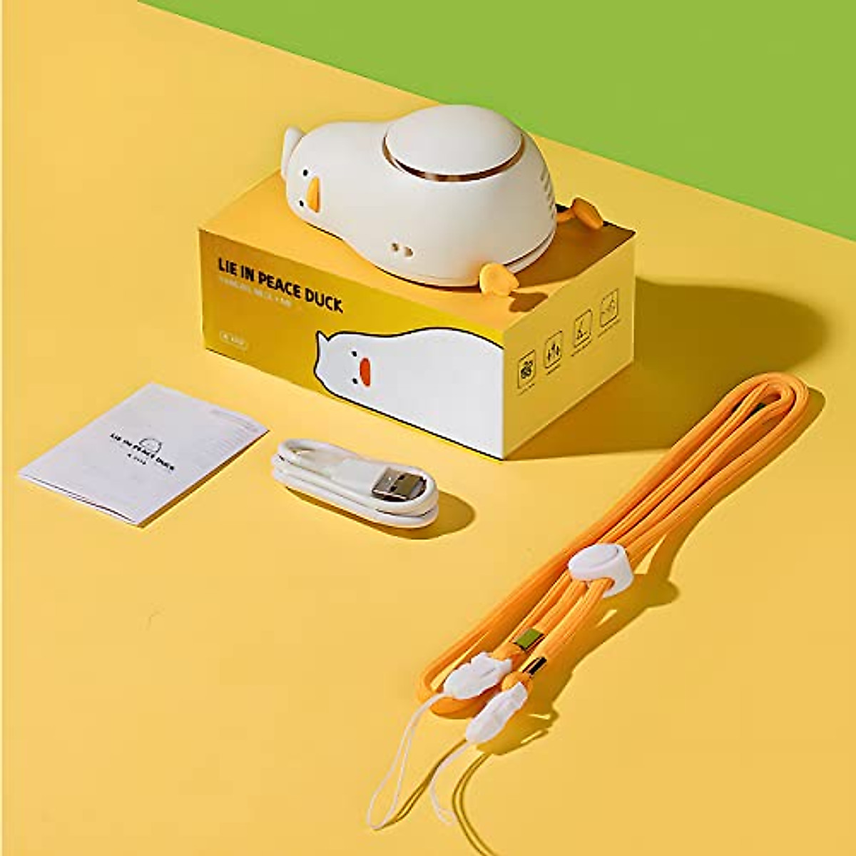 Portable Neck Fan, Hanging Neck Fan with Adjustable Lanyard, USB Rechargeable Mini Hand Held Fan，3 Wind Speed Personal Fan, Cute Bladeless Fan for Home Office Outdoor Travel (LIE-IN-PEACE DUCK)