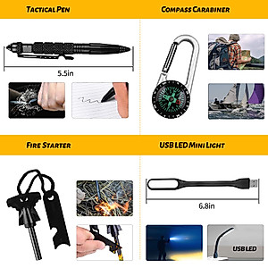 ANTARCTICA Emergency Survival Gear Kits 60 in 1, Outdoor Survival Tool with Emergency Bracelet Whistle Flashlight Pliers Pen Wire Saw for Camping, Hiking, Climbing,Car