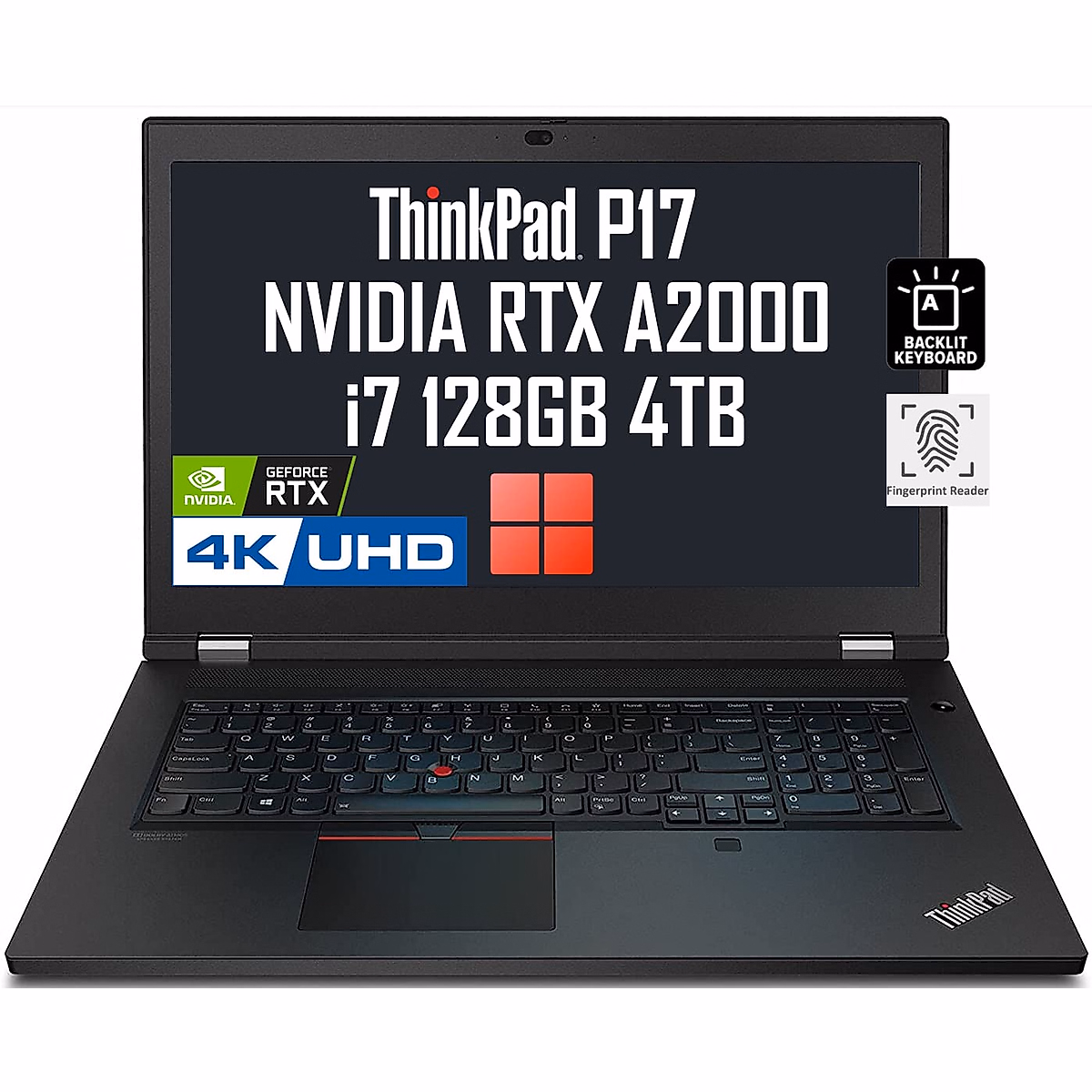 Lenovo ThinkPad P17 Gen 2 Mobile Workstation Laptop (17.3" 4K UHD, Intel 8-Core i7-11800H, 128GB RAM, 4TB PCIe SSD, NVIDIA RTX A2000 4GB), Thunderbolt 4, Backlit, Fingerprint, Win 11 Pro, Black