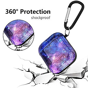 CAGOS for Airpods Case, Cute Airpod 2nd Generation Case Galaxy Protective Hard Earpods Cover Shockproof Women Men with Keychain for Airpods 2/1 Charging Case, Dark Purple