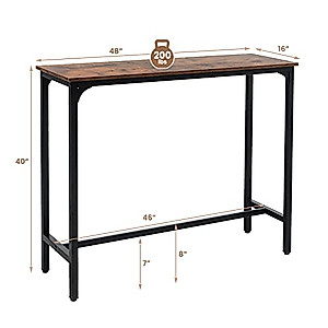 Giantex 48" Narrow Console Table - Long Bar Table, Rectangular Kitchen Dining Table w/Steel Frame, Adjustable Feet, Pub Table Counter Height Table, Sofa Side Table for Entryway, Hallway, Entry Table
