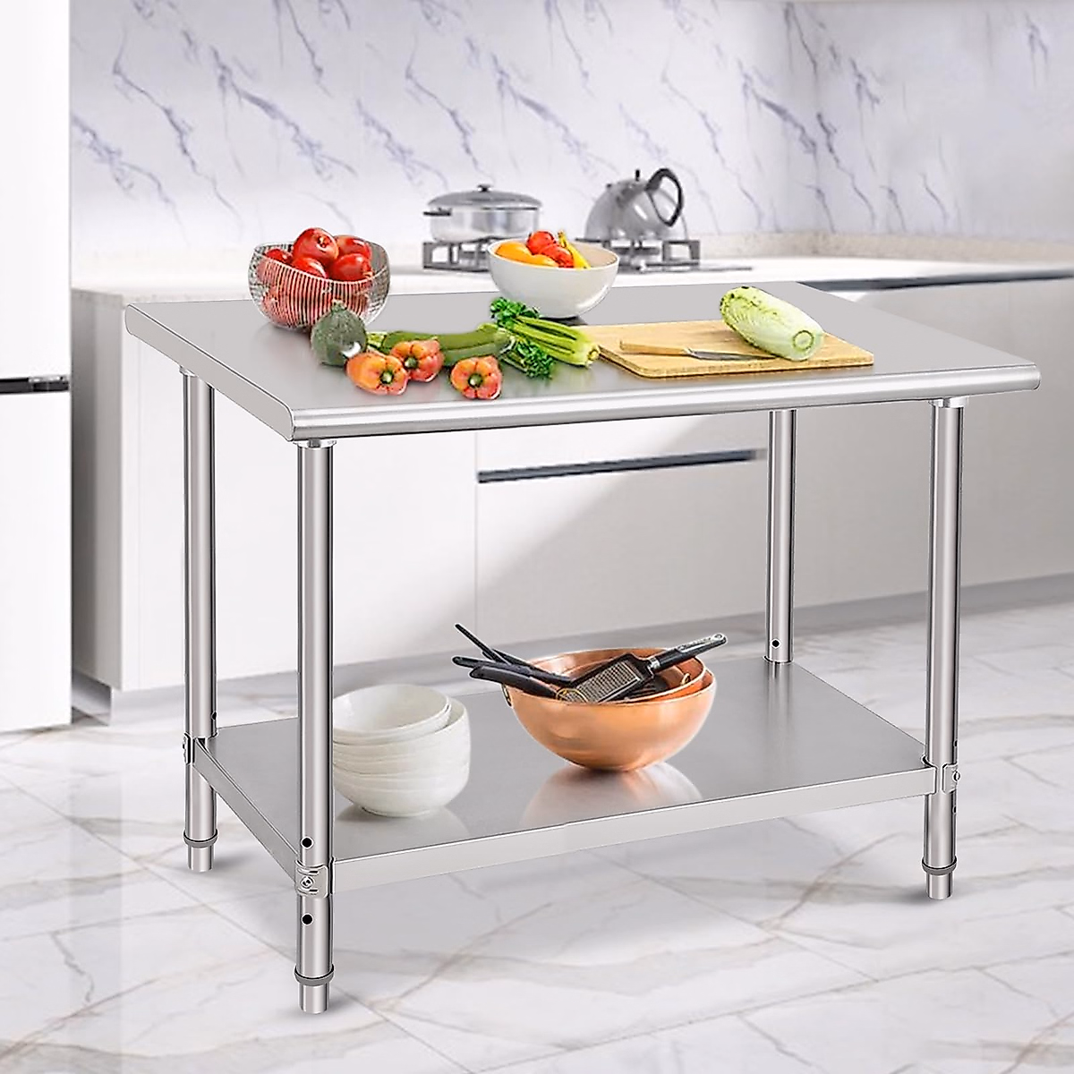 Stainless Steel Table for Prep & Work 48 x 30 x 35 Inch, Heavy Duty Metal Table Cart Worktable with Undershelf, Commercial Workstation for Restaurant, Home and Hotel, Silver
