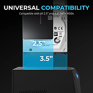 SABRENT USB 3.0 to SATA I/II/III Dual Bay External Hard Drive Docking Station for 2.5 or 3.5in HDD, SSD with Hard Drive Duplicator/Cloner Function [20+TB Support] (EC-HD2B)