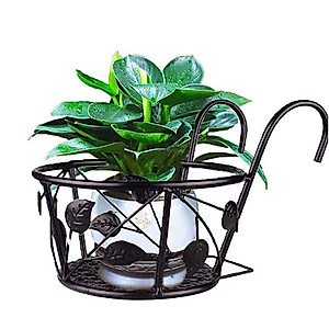 Mrisata Hanging Flower Pot Holder 8.6 Inch Mounted Balcony Hanging Railing Planters Round Iron Racks Plant Baskets Flower Pot Holders Fence Metal Potted Stand for Indoor and Outdoor