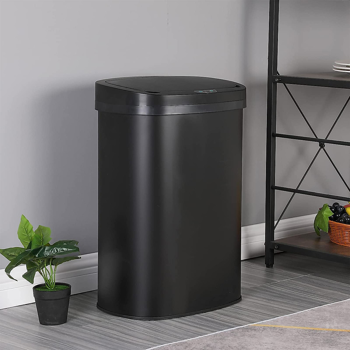 Hkeli Kitchen Trash Can 13 Gallon Brushed Stainless Steel Garbage Can Capacity 50 Liter Automatic Touchless Bathroom Waste Bin with Lid for Home Office (Black)