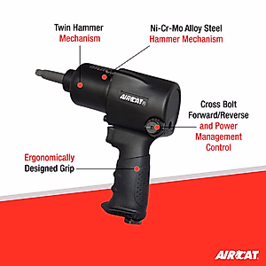 AIRCAT Pneumatic Tools 1431-2: 1/2-Inch Impact Wrench 1,000 ft-lbs of Torque - 2-Inch Extended Anvil