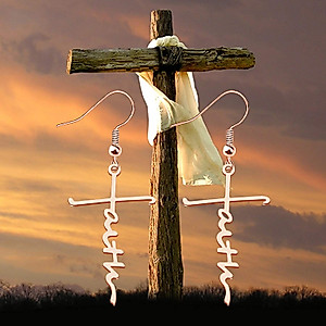 FAADBUK Faith Cross Earrings Christian Jewelry Hope Blessed Fearless Pary Pendant Earrings Religious Inspirational Jewelry (Faith ER-RG)