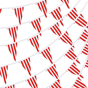 RUBFAC 170ft 120pcs Red and White Striped Pennant Banner, Carnival Circus Decorations Supplies, String Triangle Bunting Flags, Kids Birthday, New Year Eve Celebration Supplies