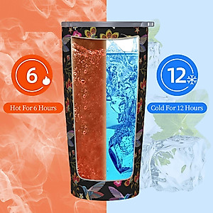 20oz Tumbler Colorful Bird Flowers Double Wall Vacuum Insulated Coffee Mug with Lid and Metal Straw Brush Reusable Stainless Steel Water Bottle Travel Cup Gifts for Car Ice Drinks Hot Beverage