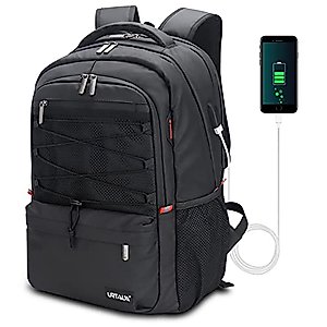 Urtala Travel Laptop Backpack with USB Charging Port, 15.6 Inch Business Computer Backpacks Large 30L Water Resistant Anti-Theft Hiking School College Bookbag for Men Women, Black