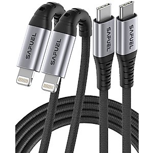 SAFUEL USB C to Lightning Cable [6.6ft, 2-Pack Apple MFi Certified] Nylon Braided iPhone Charger Cord, Fast Charging Cords for iPhone 14 13 12 11 Pro Max X XS 7 8 Plus AirPods, Supports Power Delivery
