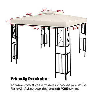 Flexzion 10'x10' Gazebo Replacement Canopy Top Cover (Ivory) - Dual Tier with Plain Edge Polyester UV30 Water Resistant for Outdoor Garden Patio Pavilion Sun Shade