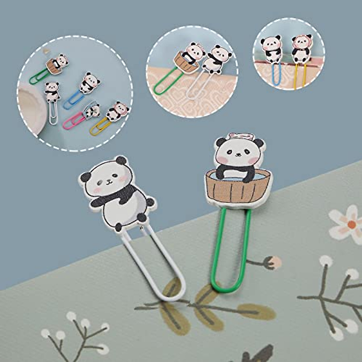 Micro Traders 40PCS Cute Panda Paperclips Bookmarks Metal Planner Clips Wooden Bookmarkers Office Supplies Gifts for Panda Lovers Readers Coworkers