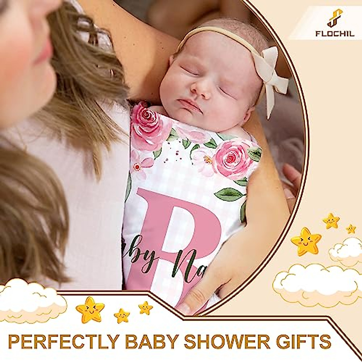 FLOCHIL Personalized Baby Blankets, Custom Baby Blanket - Baby Blanket with Name for Girls, Best Gift for Baby, Newborn Floral Plush Fleece (30x40)