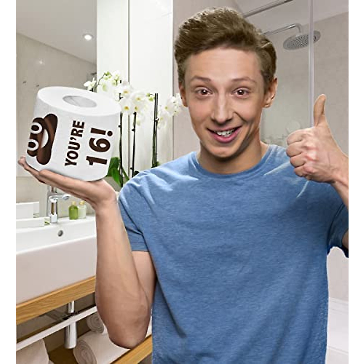 Printed TP Holy Poop You're 16 Printed Toilet Paper Gag Gift – Funny Toilet Paper For Prank, Surprise, Bathroom Decor, Novelty Gift For Men, Women, Friends, Family, 16th Birthday Party - 500 Sheets