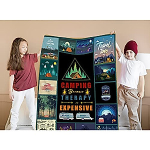 Camper Blanket and Throw Gift for Camping Lovers Men Boys Lightweight Plush Blanket Cozy Flannel Bed Blanket Home Couch Dorm Travel L 60"x80" Adults Queen Size