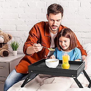 Greenual Bed Tray Table Breakfast Food Tray with Folding Legs Serving Tray for Laptop Desk, Bed, Sofa, Platters, TV, Snack, Eating Tray(Black, Medium)