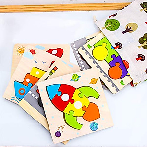 SKYFIELD Wooden Vehicle Puzzles for 1 2 3 Years Old Boys Girls, Toddler Educational Developmental Toys Gift with 6 Vehicle Baby Montessori Color Shapes Learning Puzzles, Great Gift Ideas