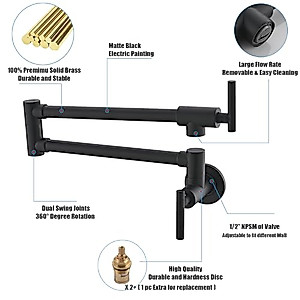 Havin Black Brass Pot Filler,Wall Mount Commercial Pot Filler Faucet,Brass Copper Material Kitchen Folding Faucet, in Wall Kitchen Faucet,Coffee Machine Faucet,Style A,Matte Black