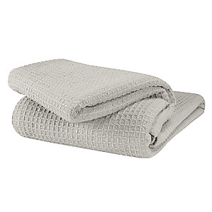 GLAMBURG 100% Cotton Thermal Blanket, Breathable Bed Blanket Twin Size, Soft Waffle Blanket, Twin Blanket, All Season Cotton Blanket, Light Grey