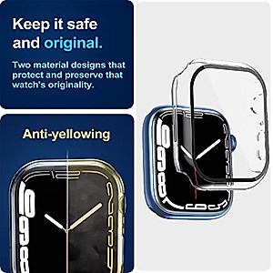 Smiling 2 Pack Case Built in Tempered Glass Screen Protector Compatible with Apple Watch Series 9 (2023)/Series 8 /Series 7 41mm, Hard PC Case Overall Protective Cover- Transparent