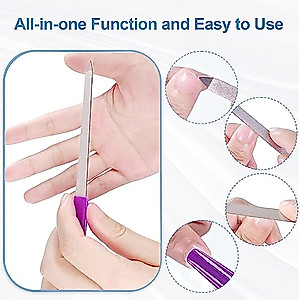 Nail Files for Natural Nails (6 PCs), Metal Nail Files Made of Stainless Steel with Sharp Pointed Tip Non Slip Handle, Double Sided Fingernail Files Sapphire Grit limas de uñas metálicas Color Purple
