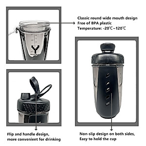 YAYAYOUNG Protein Shaker Bottle,16-OZ/500ML Shaker Bottle with protein shaker ball,Protein Shakes Cup,Shaker Bottle for Protein Mixes,Free of BPA plastic,Black