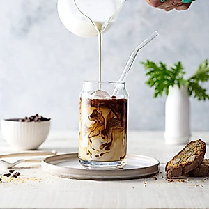 Drinking Glasses Set of 4 - Can Shaped Glass Sake Cups with Straws, 16oz Iced Coffee Glasses, Iced Tea Glasses, Tumbler Cup, Cocktail Glasses, Whiskey Soda Clear Water Cup, Beer Glasses.