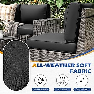 ELPOSUN 7 Pieces Outdoor Patio Furniture Set with 44" Fire Pit Table Gray Rattan Sectional Sofa Conversation Sets for Balcony Lawn and Garden (Black, 7 pcs w/Fire Table)