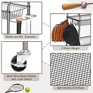 WEYIMILA Sports Equipment Organizer for Garage, Garage Sports Organizer, Toy Storage, Nerf Gun Storage, Garage Storage Rack for Outdoor, Indoor, Steel, Gray