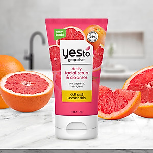 Yes To Grapefruit Daily Facial Scrub & Cleanser, Exfoliating & Restoring Cleanser That Enhances Skins Radiance, With Antioxidants, Lemon Balm Extract, & Vitamin C, Natural, Vegan & Cruelty Free, 4 Oz