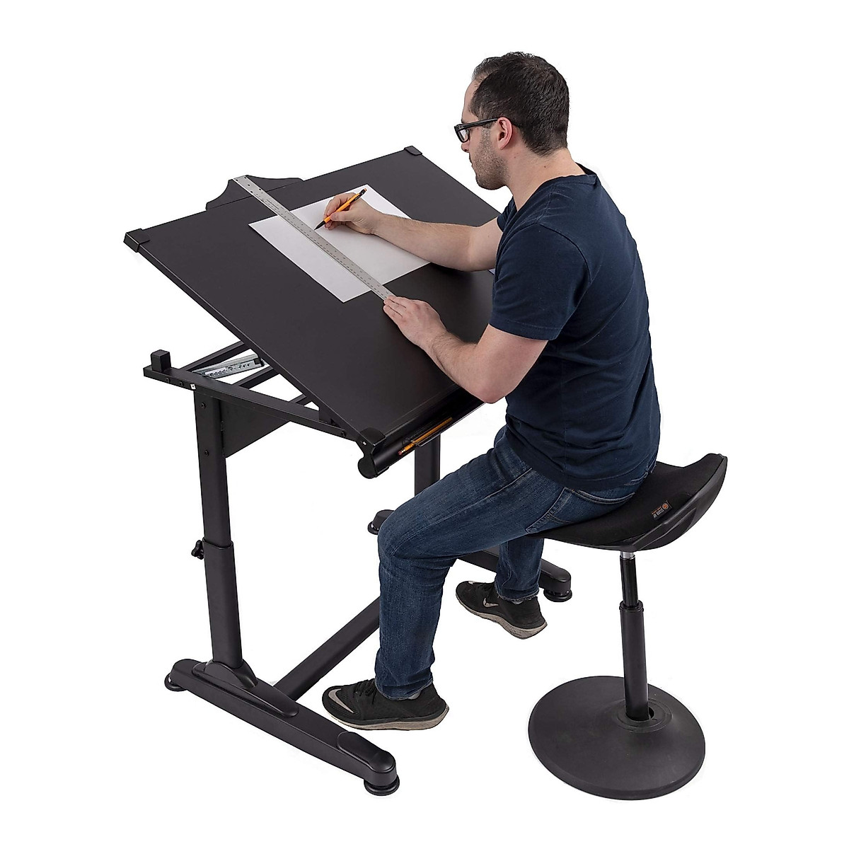 Stand Up Desk Store Adjustable Height and Angle Drafting Table Drawing Desk with Large Surface (Silver Frame/Birch Top, 40" W X 26" D)