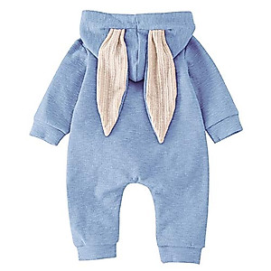 AGQT Baby Boys Bunny Costume Easter Halloween Animal Costume One Piece Romper Bunny Ear Costumes 3D Rabbit Ear Hoodie Outfit Light Blue Size 18-24 Months