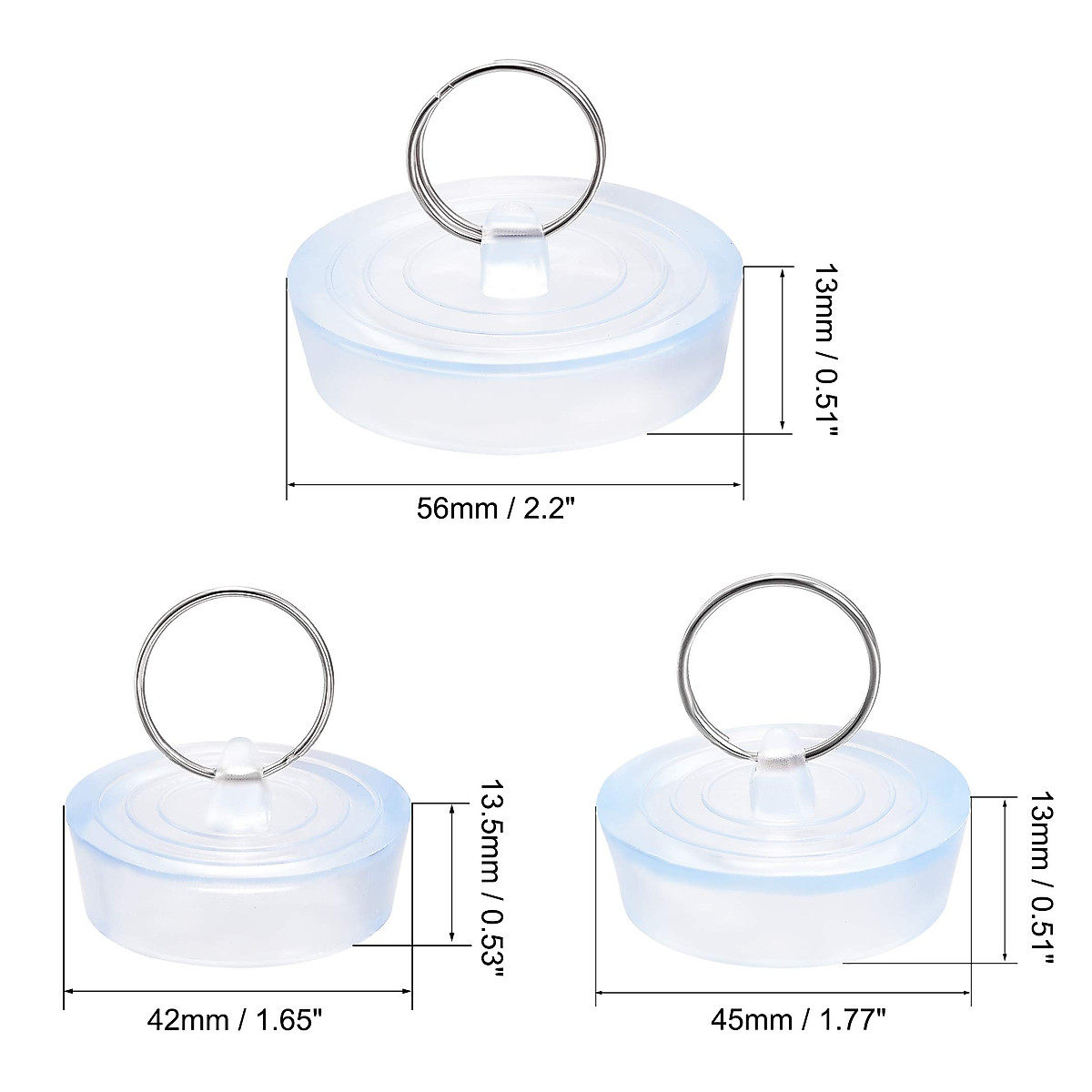 uxcell Drain Stopper, 3 Sizes Rubber Sink Stopper Plug 37mm/41mm/52mm with Hanging Ring Clear Blue for Bathtub Kitchen and Bathroom 1Set (3 Pieces)