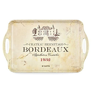 Pimpernel Vin de France Collection Large Handled Tray | Serving Tray for Lunch, Coffee, or Breakfast | Made of Melamine for Indoor and Outdoor use | Measures 18.9" x 11.6" | Dishwasher Safe
