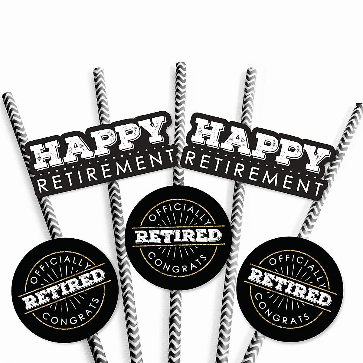 Happy Retirement - Paper Straw Decor - Retirement Party Striped Decorative Straws - Set of 24