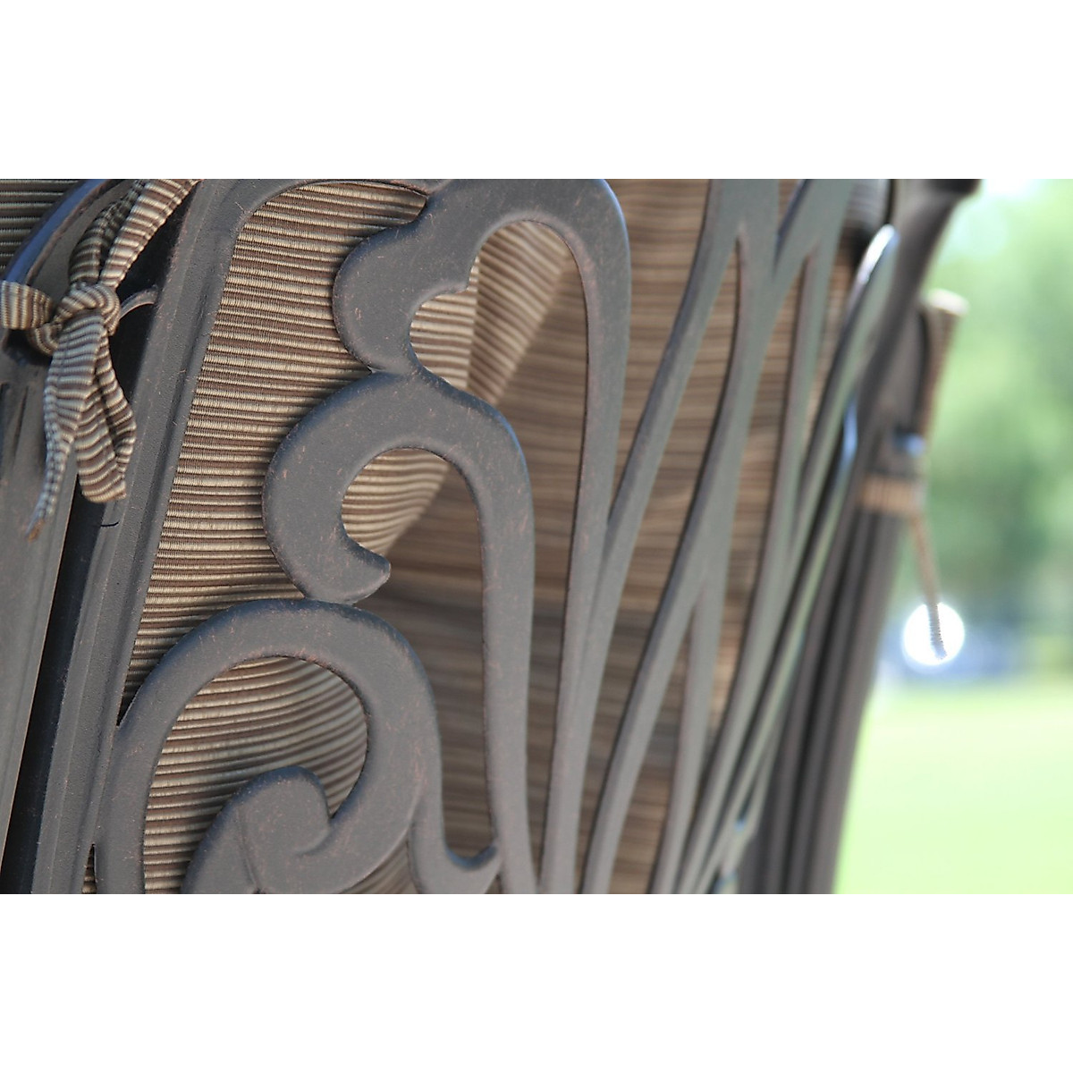 Elizabeth Outdoor Patio 4 Swivel Rocker Club Chairs Cast Aluminum Dark Bronze, Walnut Cushions