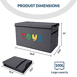VICTORICH Toy Box Chest for Boys Girls, Collapsible Kids Toy Organizers Storage Bins Extra Large Toy Baskets with Lid & Handles for Clothes, Blanket, Nursery, Playroom, Bedroom, Stuffed Animals, DarkGrey
