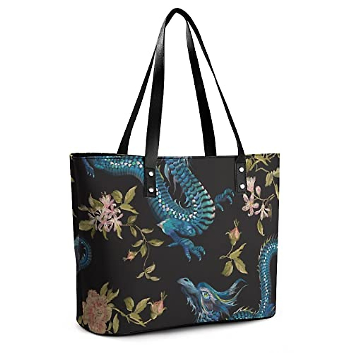 Womens Handbag Dragons And Roses Leather Tote Bag Top Handle Satchel Bags For Lady