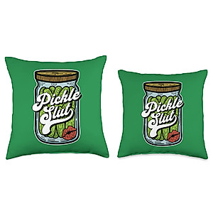 Dill Pickle Slut Funny Rude Humor Pickle Lover Jar Retro Throw Pillow