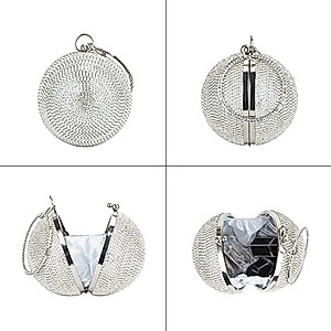 GripIt Women's Evening Round Ball Bag Diamond Clutch Purse Glitter Party Wedding Handbag with Chain,Silver