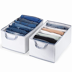7 Grids Wardrobe Clothes Organizer, 2 Pcs Foldable Thin Jeans Drawer Organizers for Folded Clothes, Clothes Storage Organizer, Closet Drawer Storage Box Mesh for Pants, Shirt, Skirt, Leggings