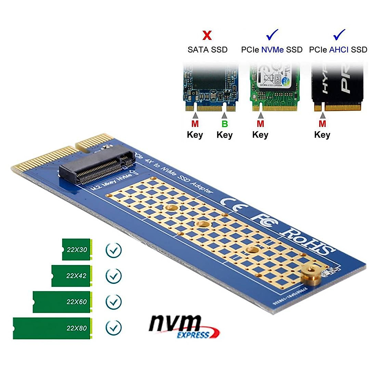ChenYang M.2 NVME to PCIe 3.0 X4 Adapter NVME/AHCI SSD to PCI Express Expansion Card Adapter