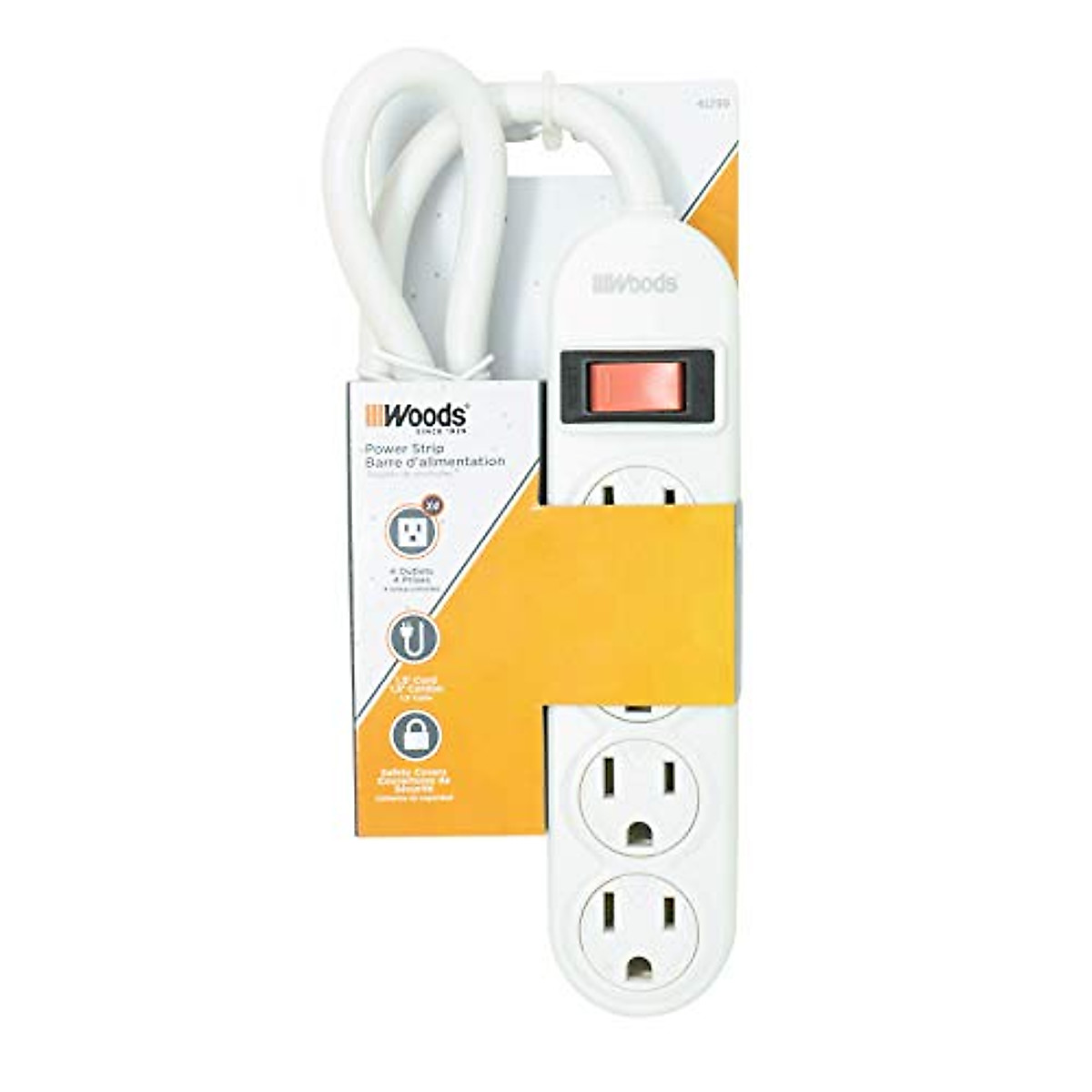 Woods 41299 Power Strip With Overload Safety Feature, 4 Outlets, 1.5 Foot, White